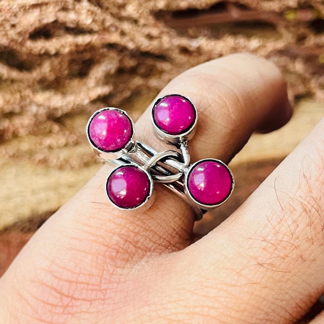 Boho Ruby Cluster Ring, Multi Stone Silver Ring, Floral Statement Ring ...