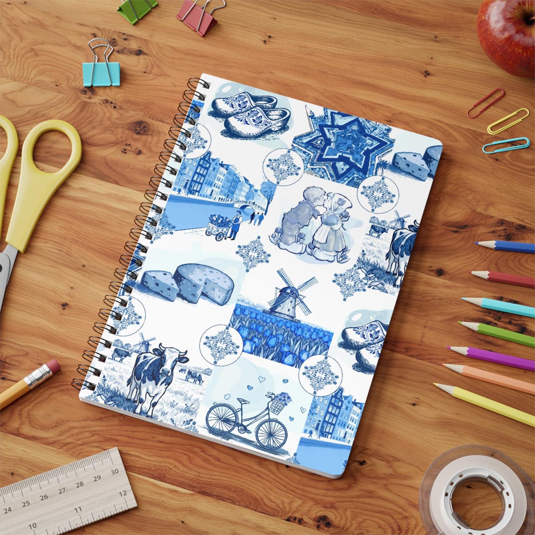 Dutch Notebook - Softback Wire-bound Delft Blue Journal - Netherlands ...