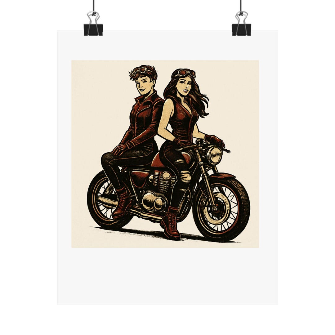 Retro Bikers Poster Matte Vertical Poster | Motorcycle Couple ...