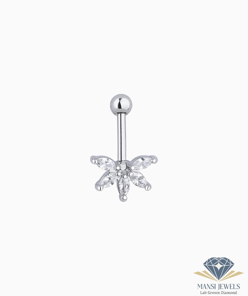 Five Petal Flower Vertical Helix Stud | 14K Gold Marquise Cut Diamond ...