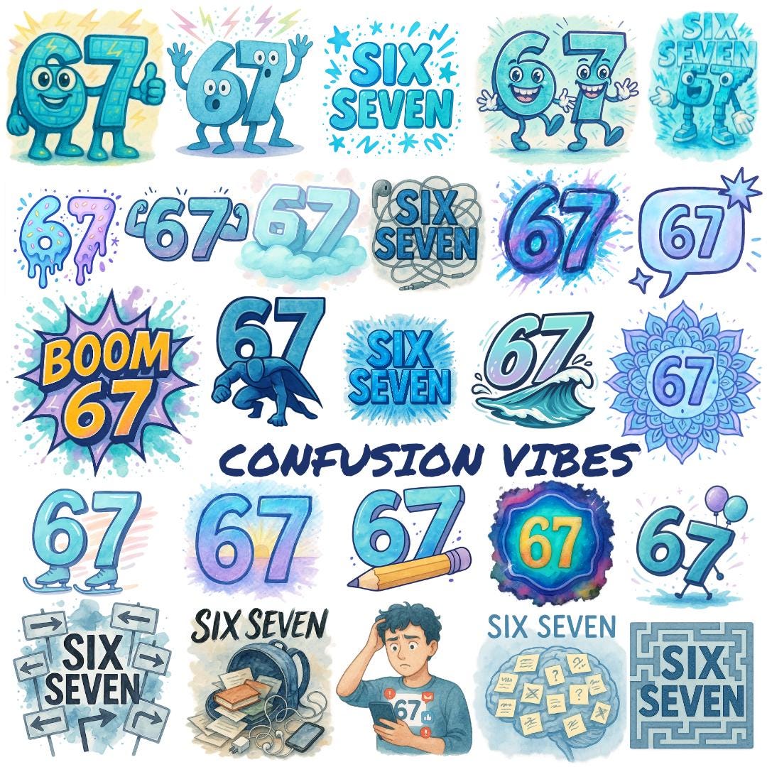 67 Clipart Bundle PNG | Six Seven Meme Designs, Funny Kawaii Number 67 ...