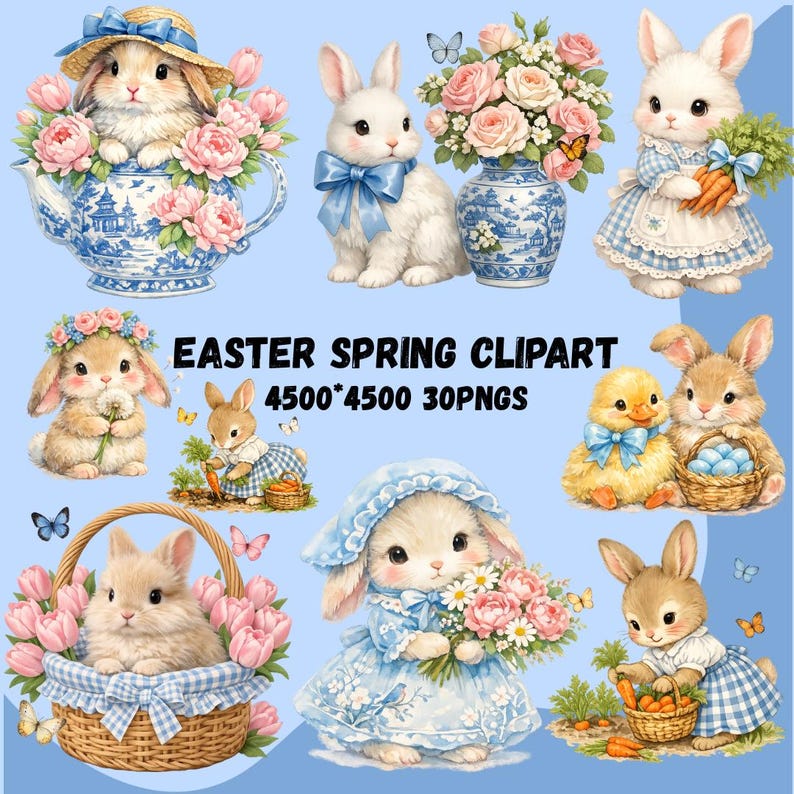 Pink Bunny Clipart Bundle | Watercolor Easter PNG (digital Download) - Etsy