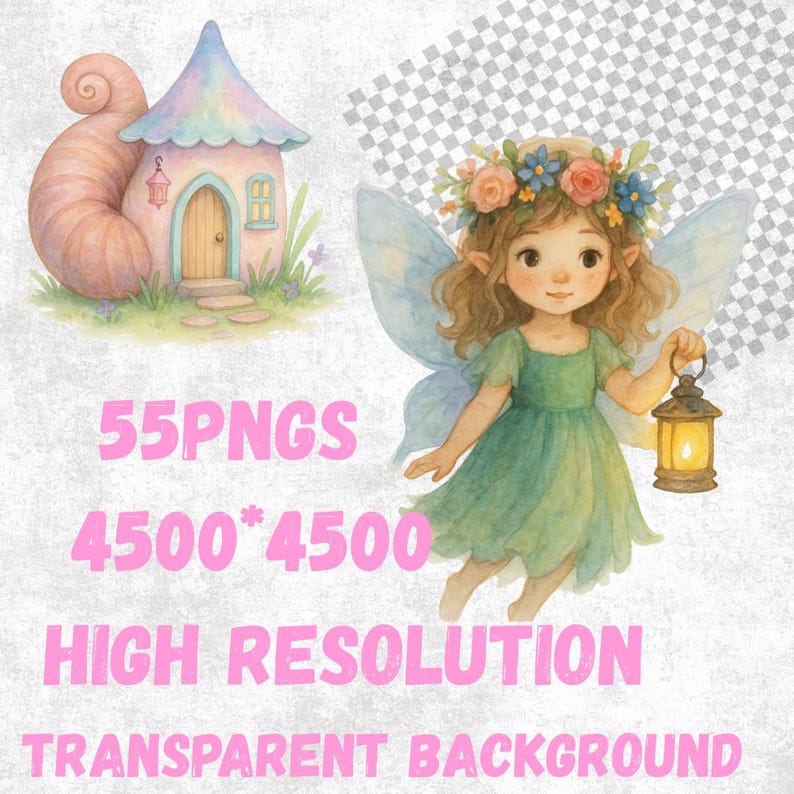 Fairy Garden Watercolor Clipart Bundle 55+, Magical Fairy House Flowers ...