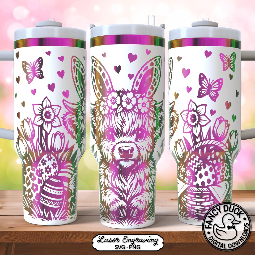 Highlander Cow Tumbler Wrap SVG, Happy Easter Laser Engraving File 40oz ...