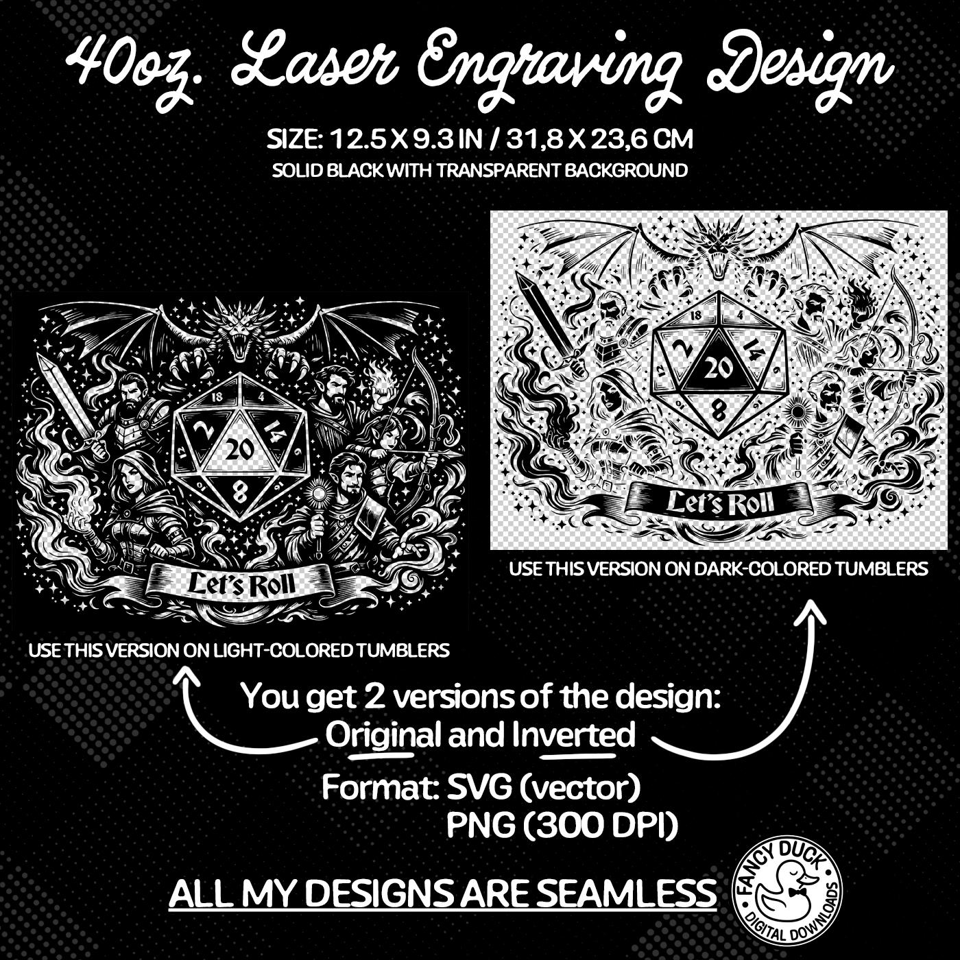 Roleplay Gaming 40oz Laser Wrap SVG, D20 Dice Dnd Engraving File for ...