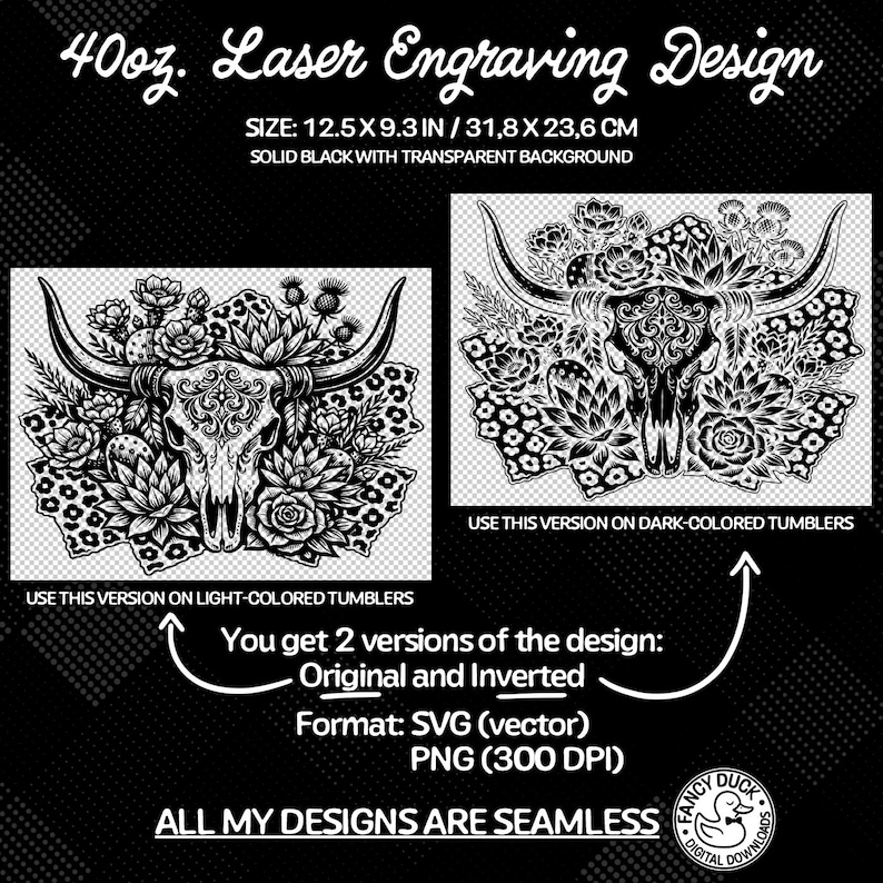 Bull Skull Tumbler Wrap SVG, Western Floral Laser Engraving File 40oz ...