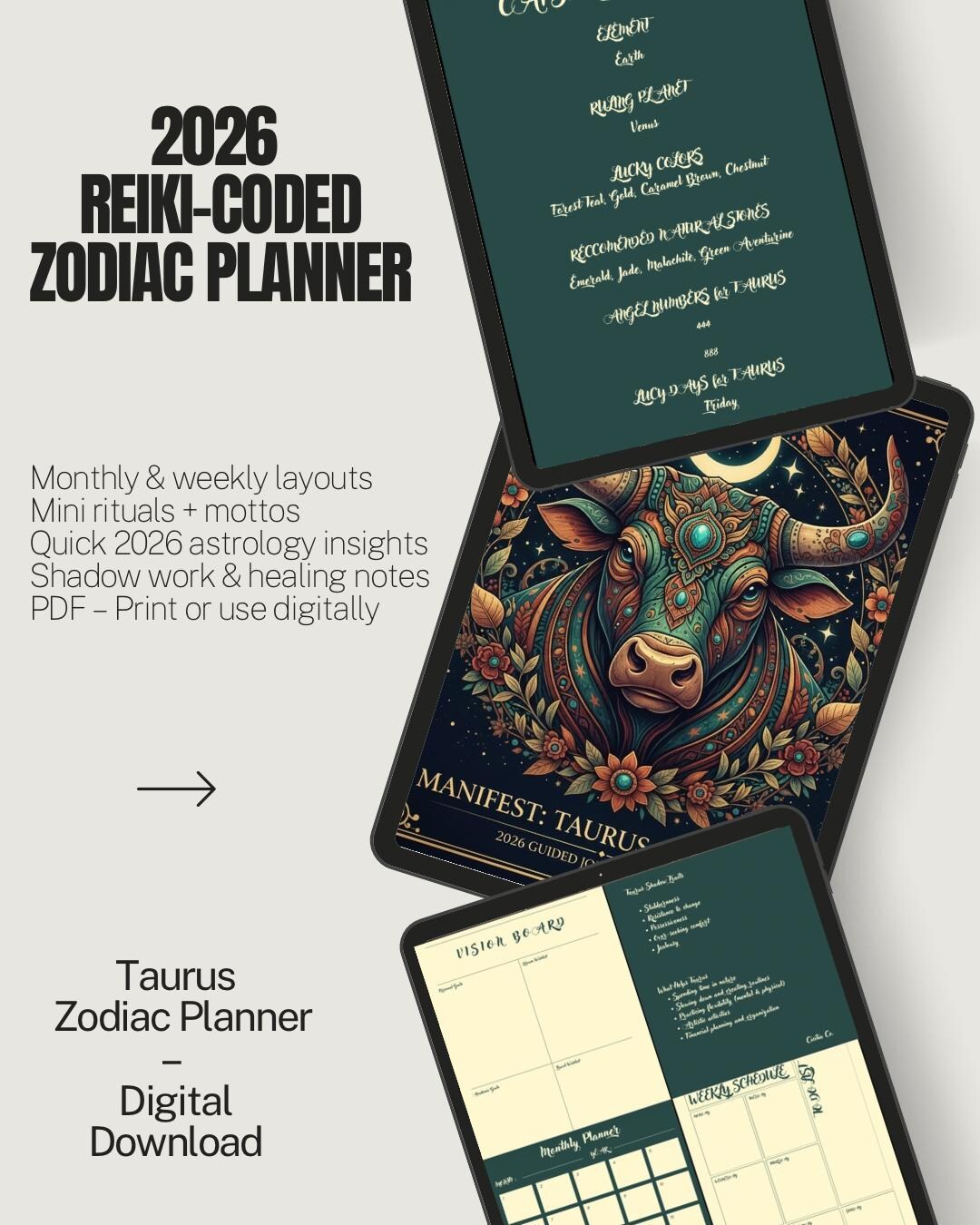 Taurus Astrology Planner 2026 | Reiki-coded Digital Planner for ...