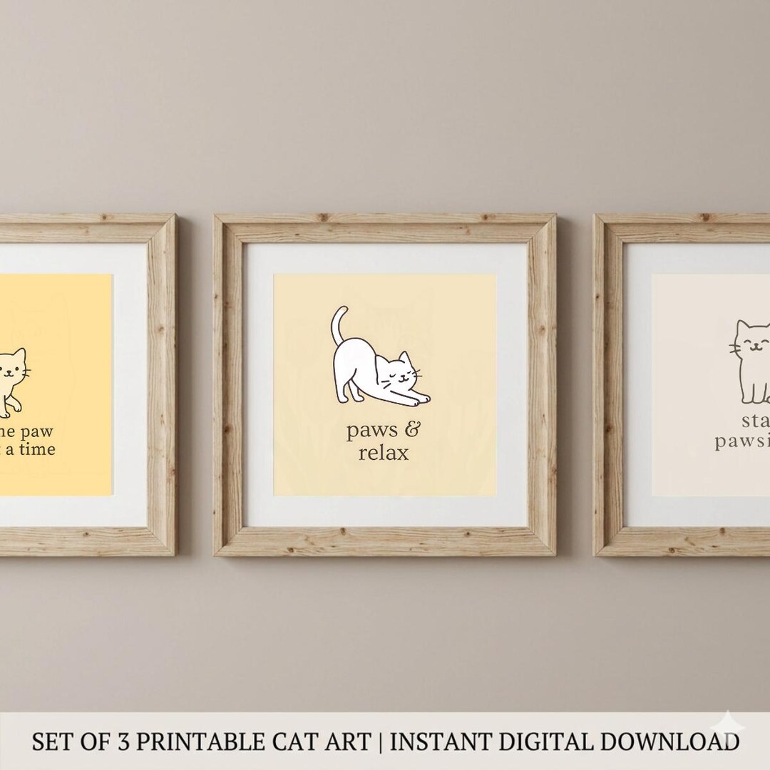 Minimalist Cat Prints Set, Pawsitive Affirmations, Nursery Decor ...