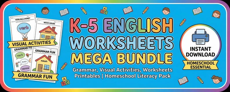 K-5 English Worksheets Mega Bundle | Grammar, Visual Activities ...