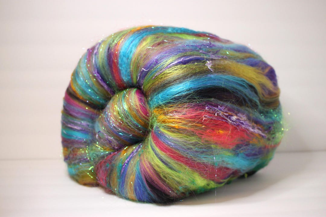 Art Batt in Kaleidescope, Wooly Batt for Spinning, Carded Batt, Needle ...