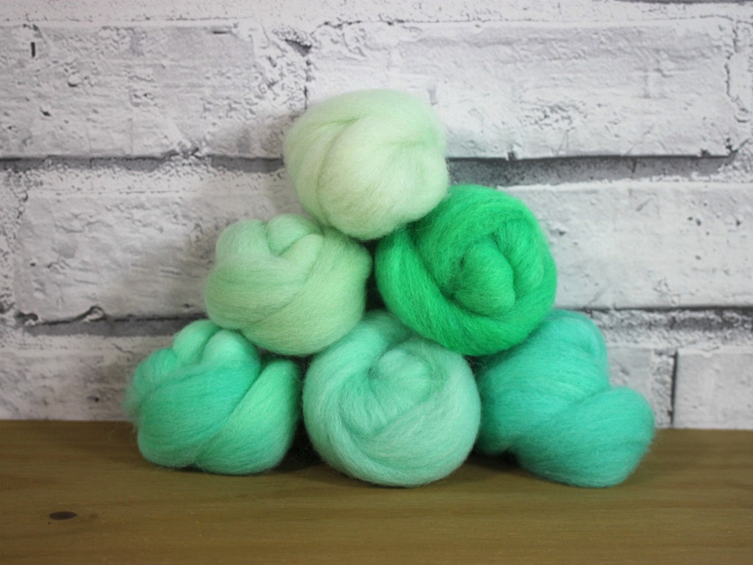 Wooly Buns in Minty Fresh, Wool Roving Assortment, 6 Piece Hand Dyed ...