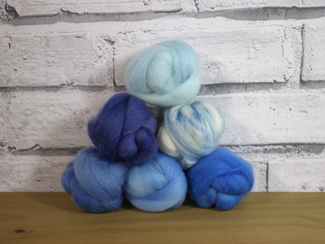 Wooly Buns Wool Roving in Carolina Skies Assortment, 6 Piece Hand Dyed ...