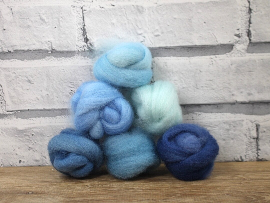 Wooly Buns Wool Roving in Carolina Skies Assortment, 6 Piece Hand Dyed ...