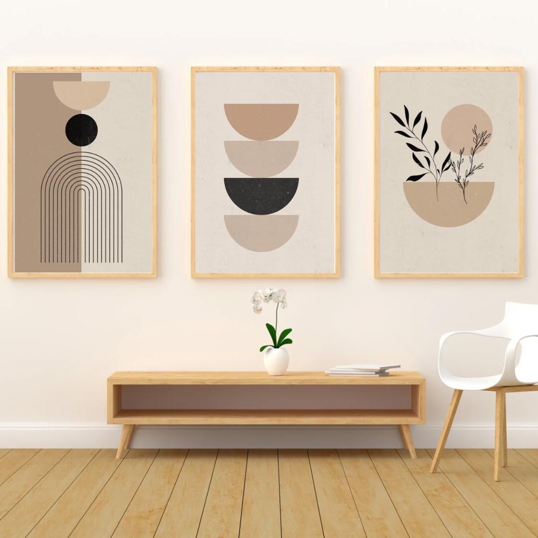 Boho Abstract Shapes Art Print Set | Beige Arch Poster (digital ...