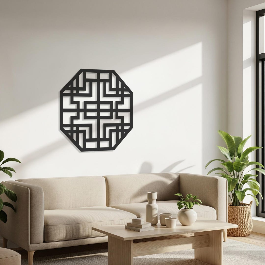 Japanese Geometric Wall Art – Metal Octagon Zen Panel for Modern ...