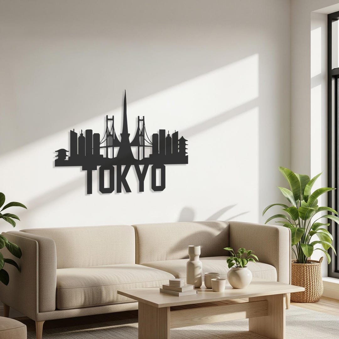 Tokyo Skyline Art, Japan City Wall Decor, Modern Metal Wall Sign, Urban ...