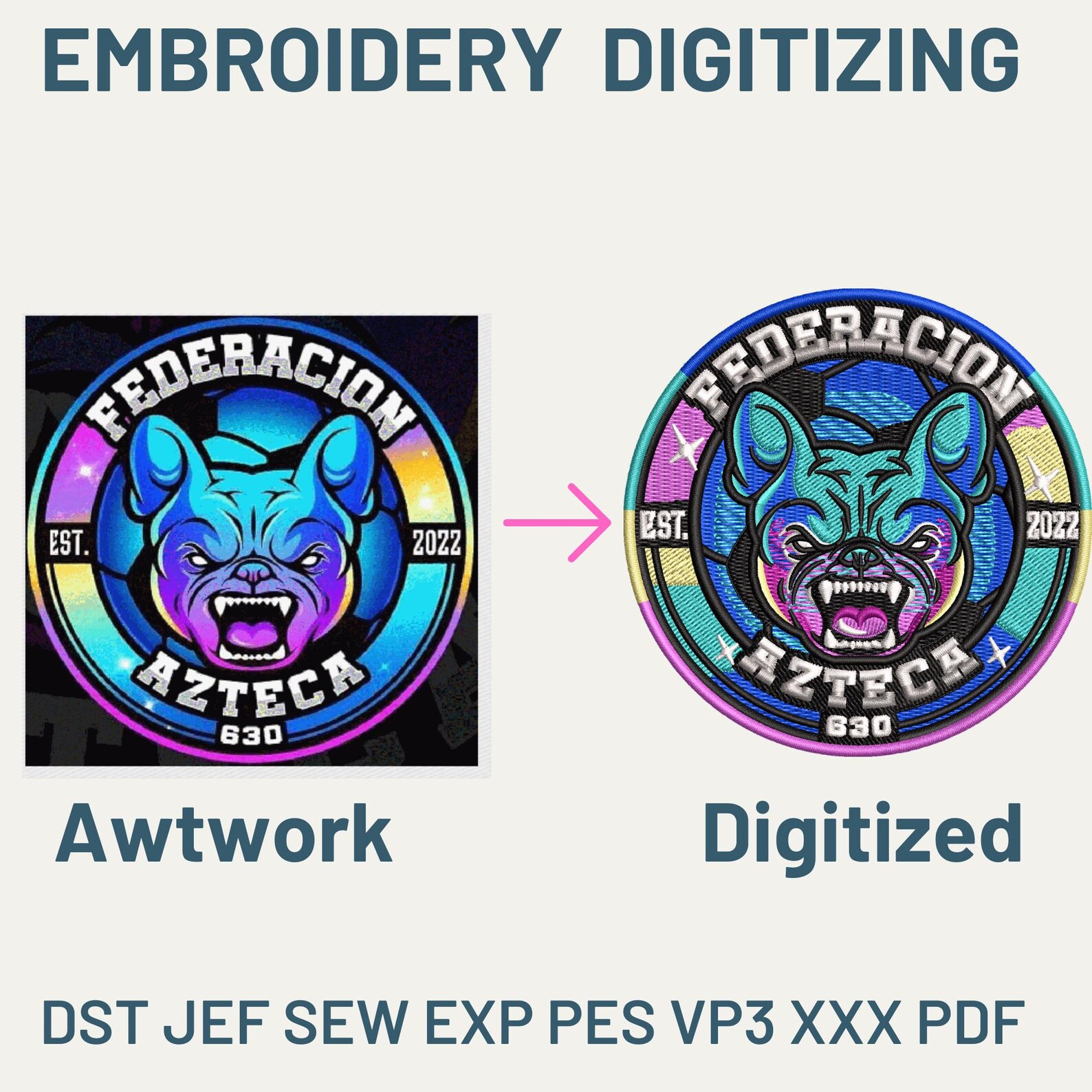 Custom Embroidery Digitizing Service, Logo to Stitch File (DST, PES) - Etsy