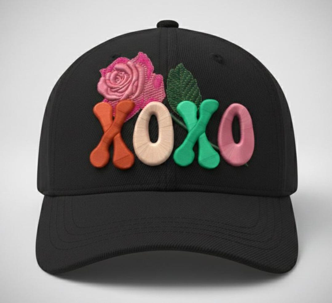 XOXO Embroidered Cap 3D Puff Design, 3D Puff Embroidery Hat, Cute Love ...