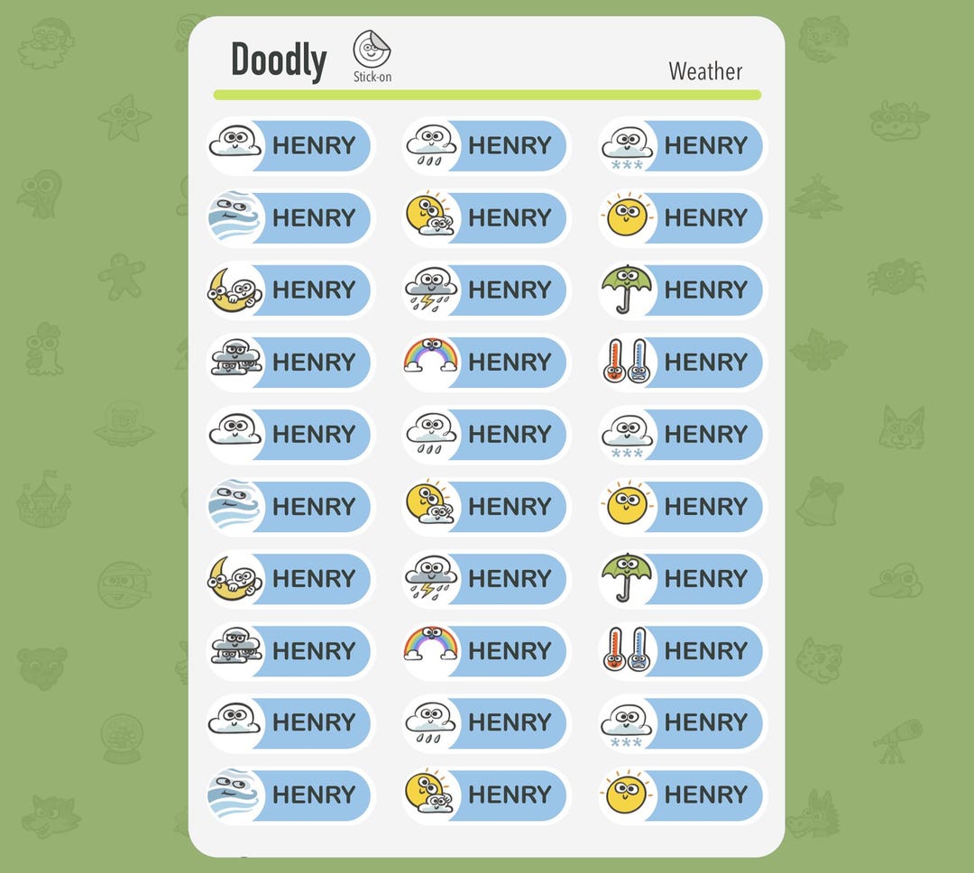 Daycare Labels - Weather Theme - Name Tags for Kids - 120 Personalized ...