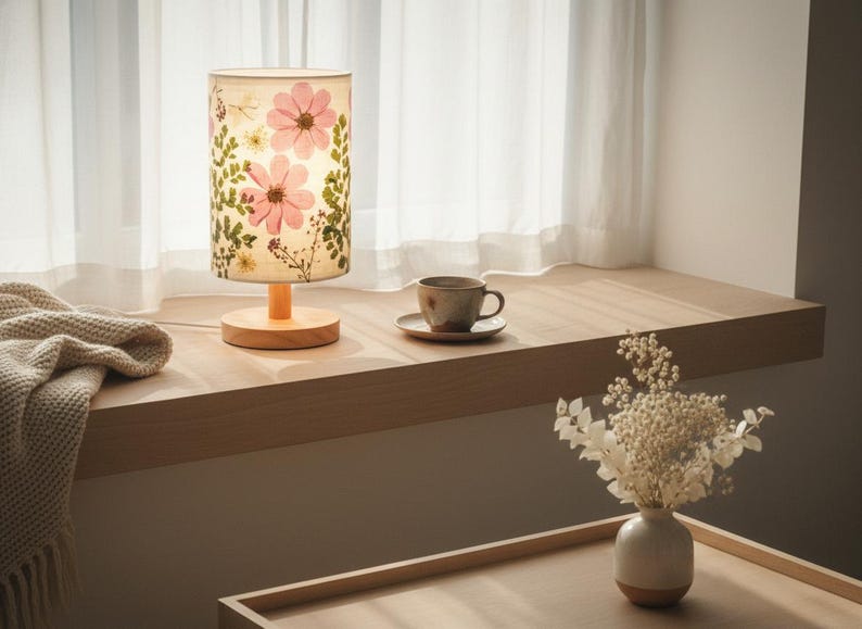 Pressed Flower Table Lamp • Cottagecore Floral LED Night Light - Etsy