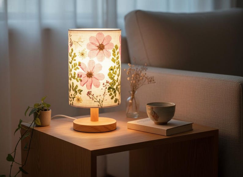 Pressed Flower Table Lamp • Cottagecore Floral LED Night Light - Etsy