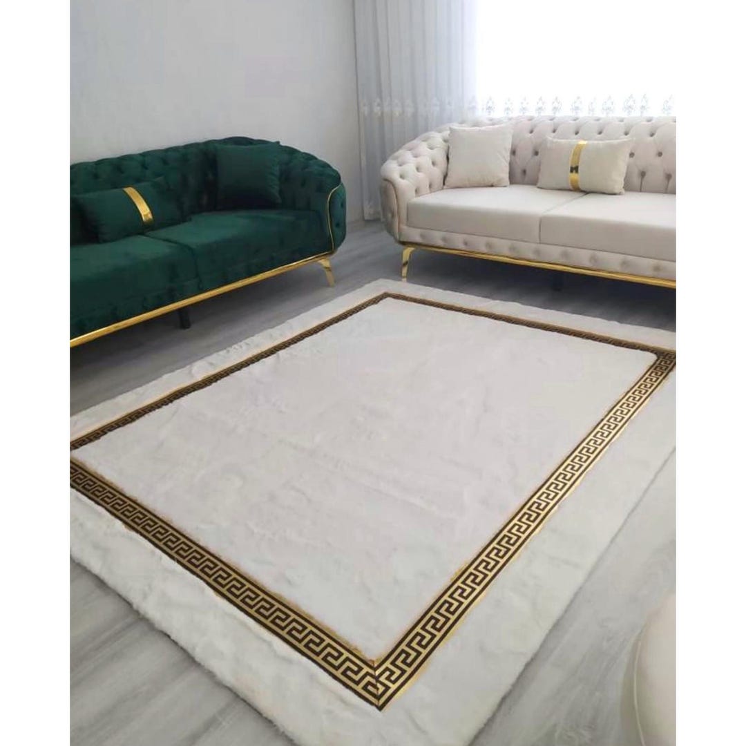 Ivory Faux Fur Rug, Gold Accent Border, Soft Plush Area Carpet - Etsy