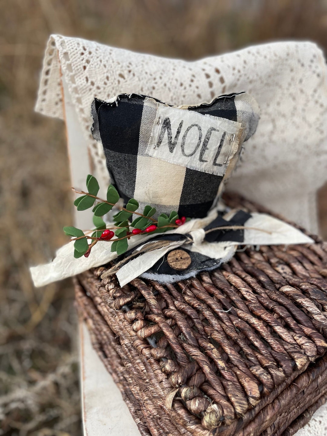 Buffalo Check Snowman Hat, Primitive Christmas Winter Snowman Hat Shelf ...