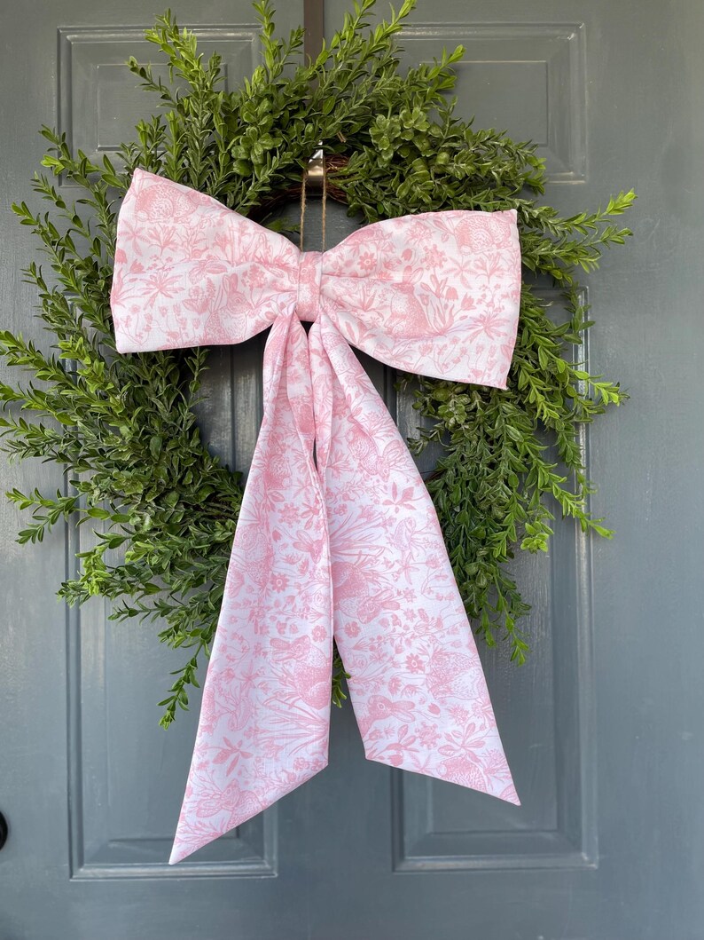 Easter Bunny Pink Toile Inspired Bow, Elegant Bunny Coquette Bow for ...