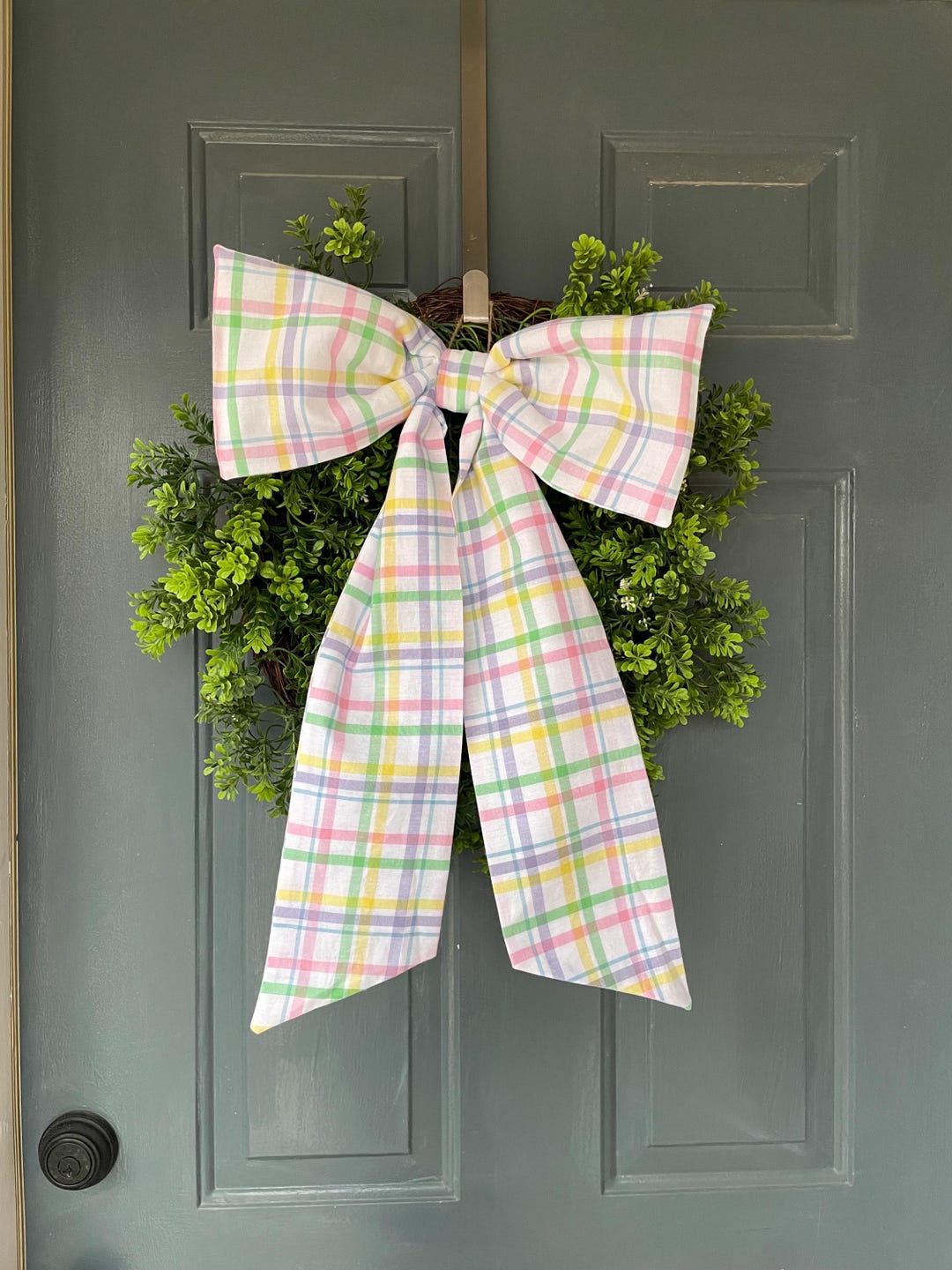 Easter Pastel Wreath Bow, Plaid Easter Wreath Bow, Spring Bow for ...
