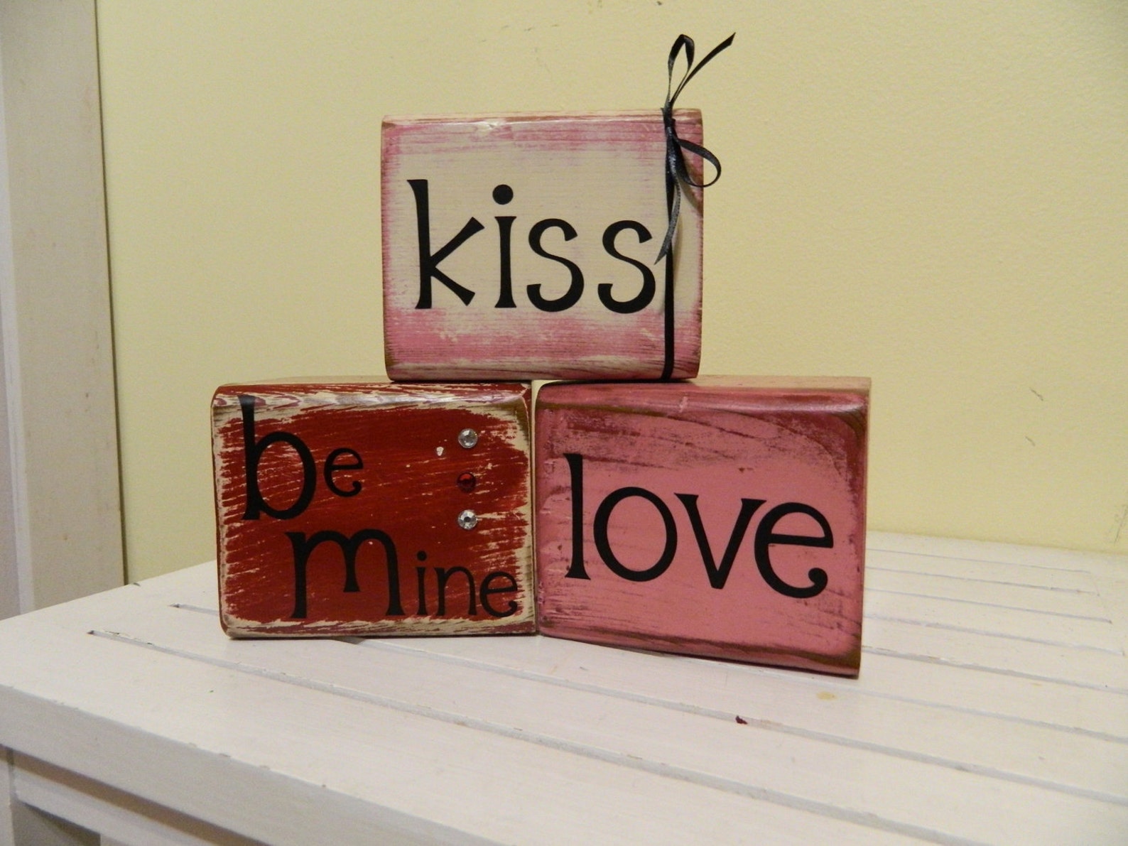 Valentine Wooden Blocks Conversation Blocks White Pink and Red | Etsy