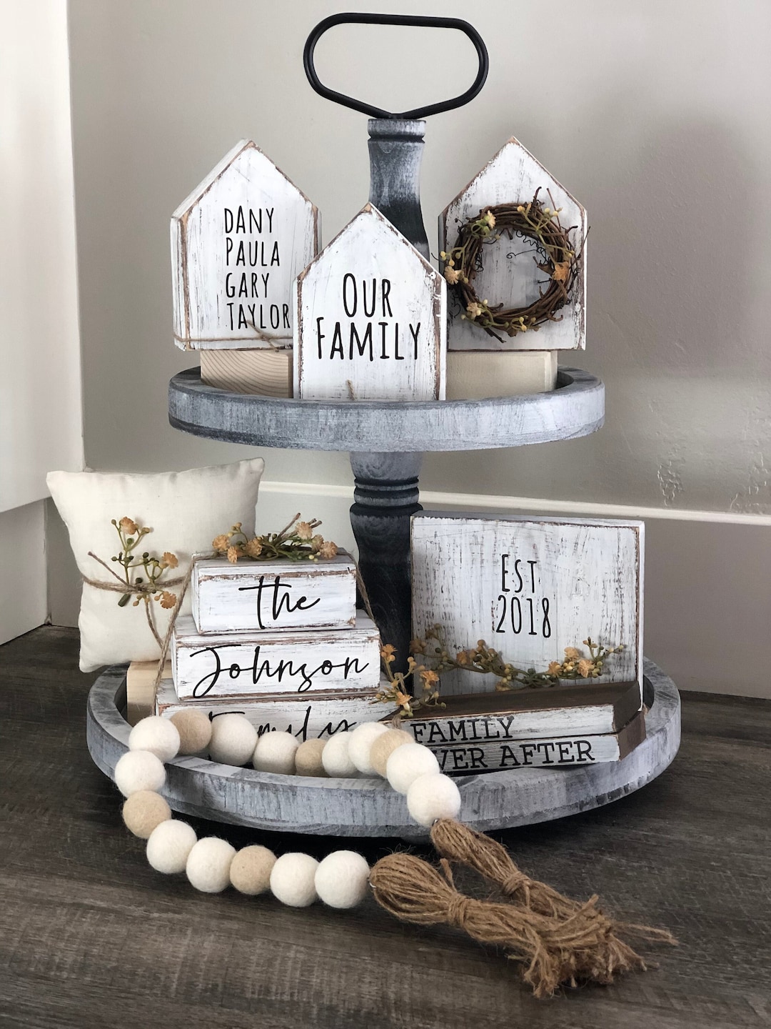 Home Sweet Home Tiered Tray Decor, Family Tiered Tray Decor, Farmhouse ...