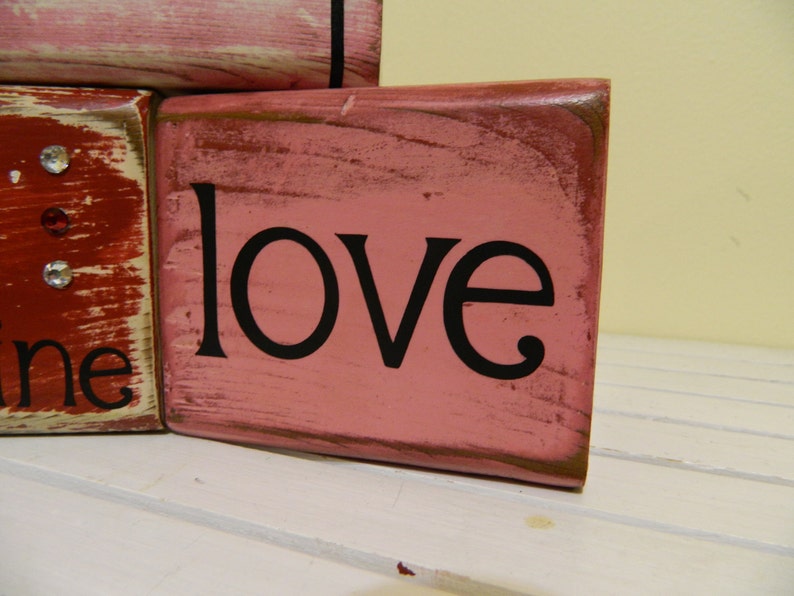 Valentine Wooden Blocks Conversation Blocks White Pink and Red | Etsy