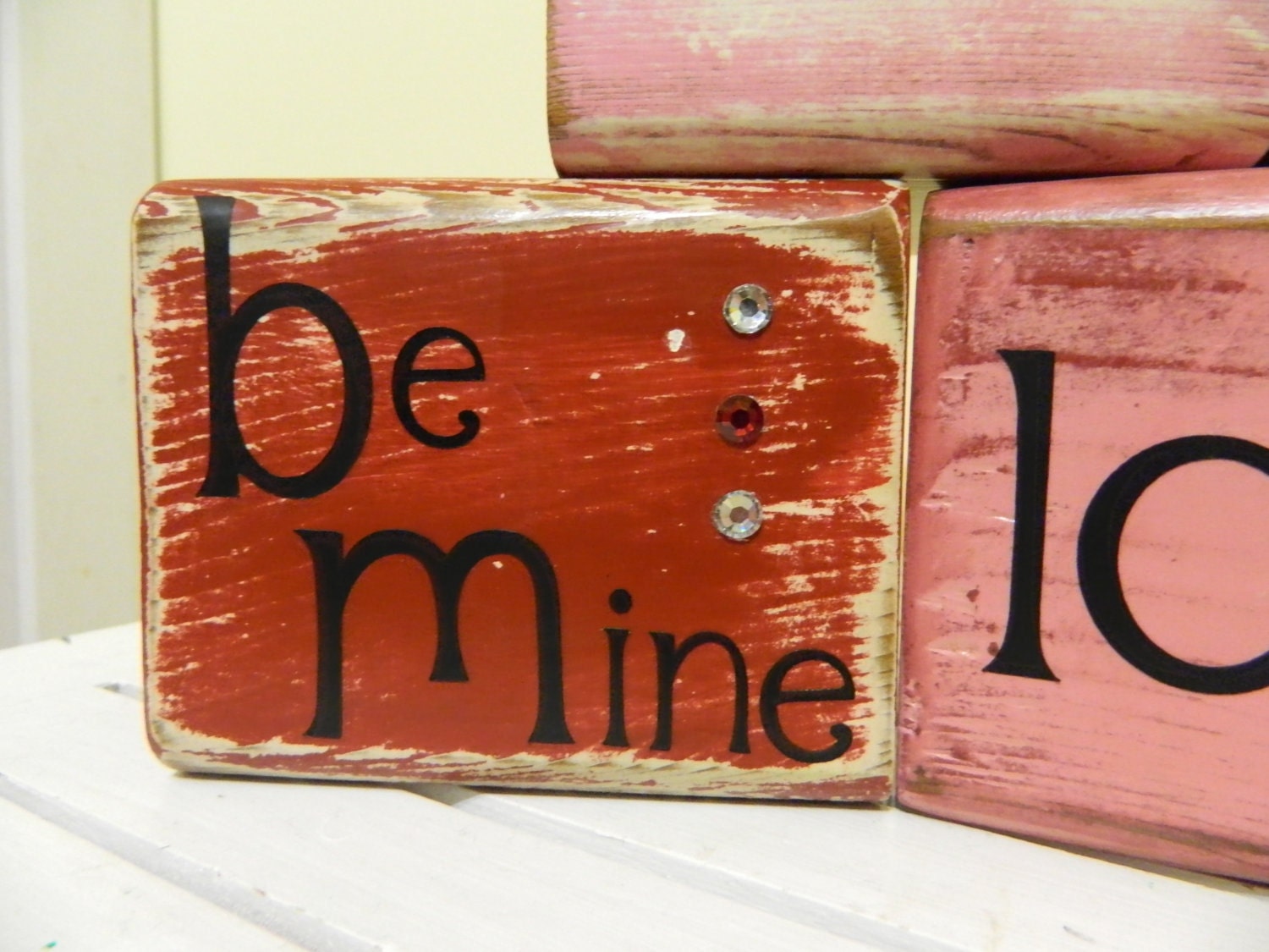 Valentine Wooden Blocks Conversation Blocks White Pink and Red | Etsy