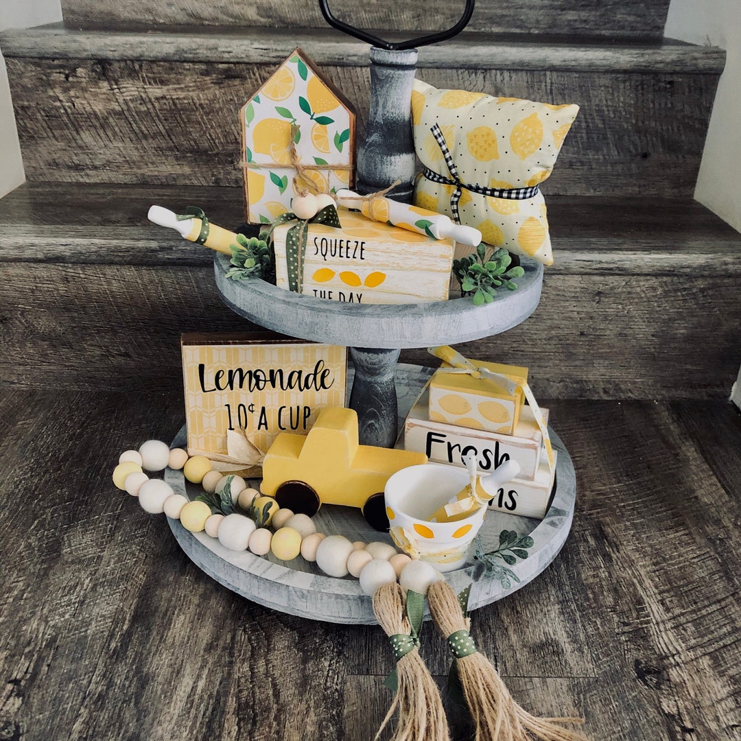 Farmhouse Lemon Tiered Tray Decor Bundle, Farmhouse Decorative Tray ...