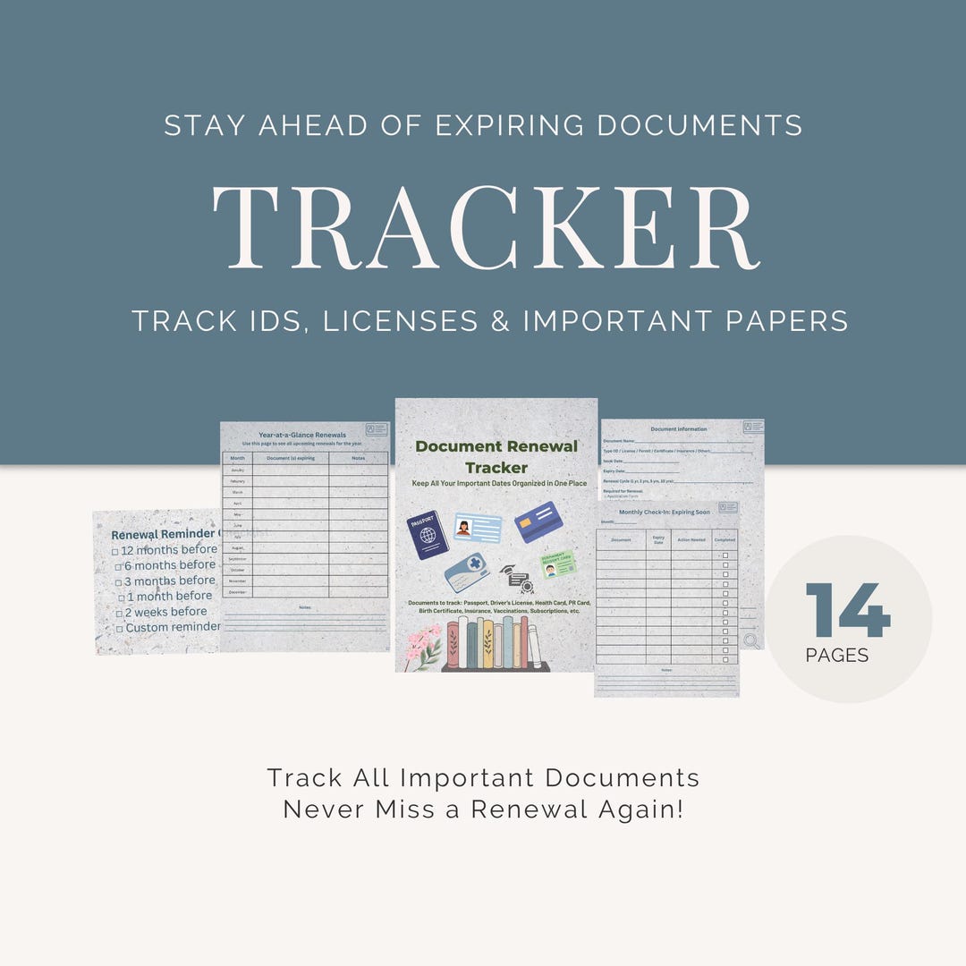 Document Renewal Tracker | Printable PDF Planner | Track Ids, Licenses ...