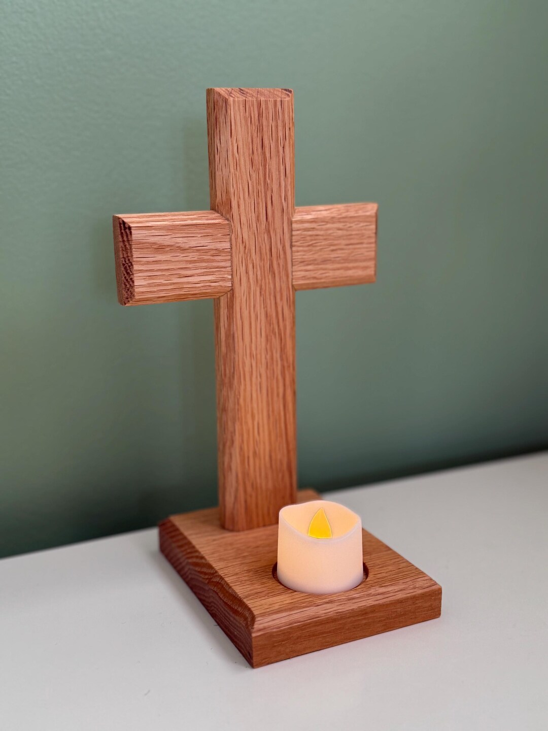 Natural Oak | Wood Tabletop Cross With LED Candle, 8 Inch Height - Etsy ...