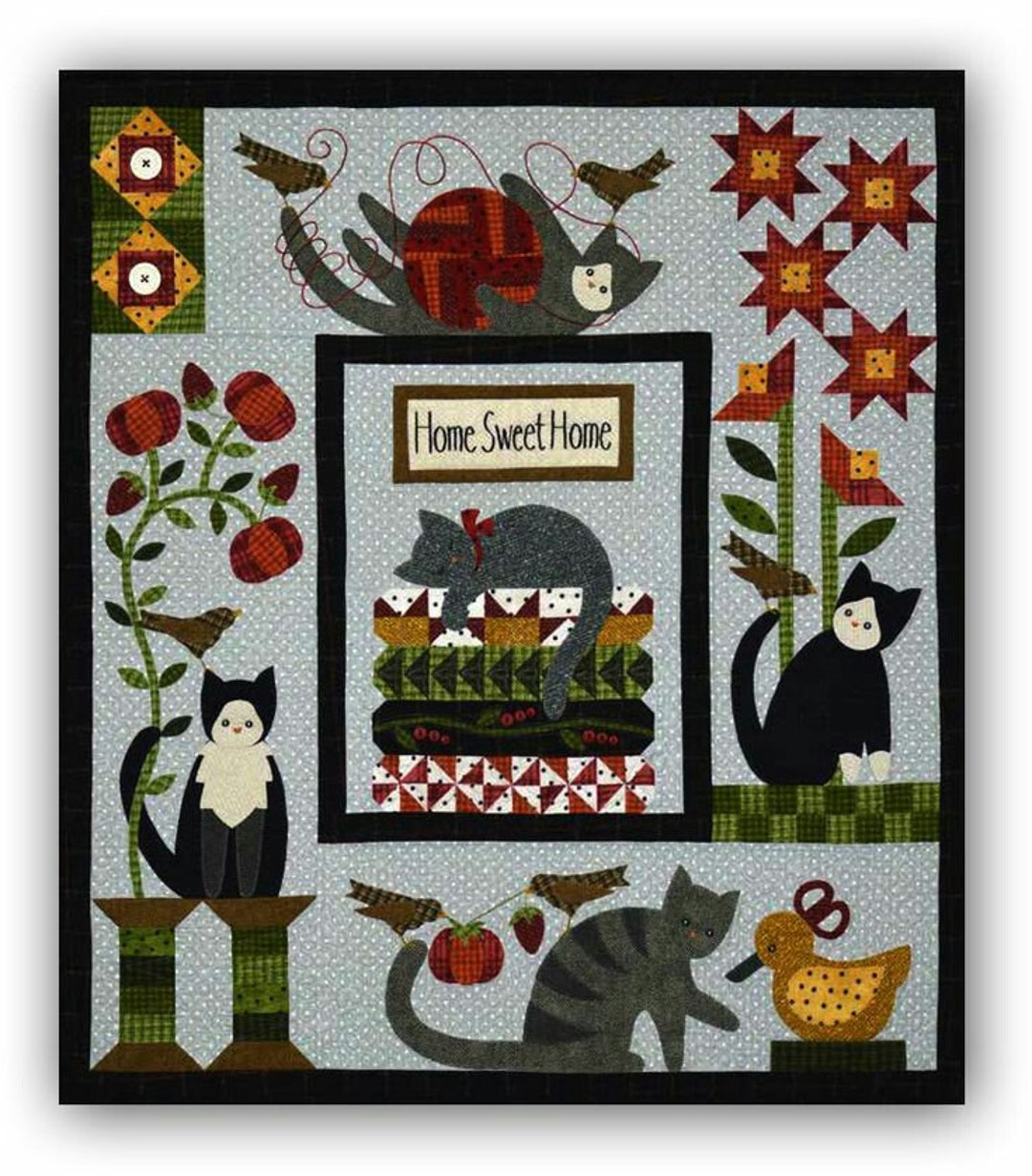 Needlepoint Canvas 14 or 18 Count, Patch Work, Cat, Kitty Cat, Country ...