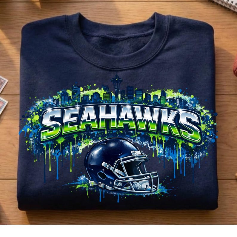 Seahawk Football Skyline Street Art PNG | Blue and Green, Game Day ...