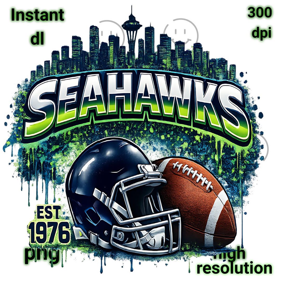 Seahawk Football Skyline Street Art PNG | Blue and Green, Game Day ...