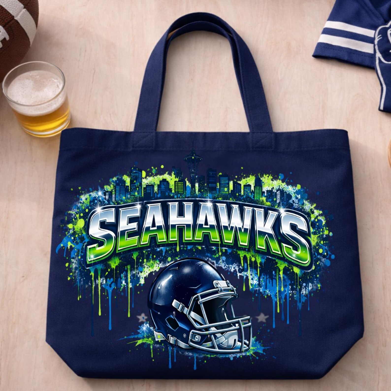 Seahawk Football Skyline Street Art PNG | Blue and Green, Game Day ...