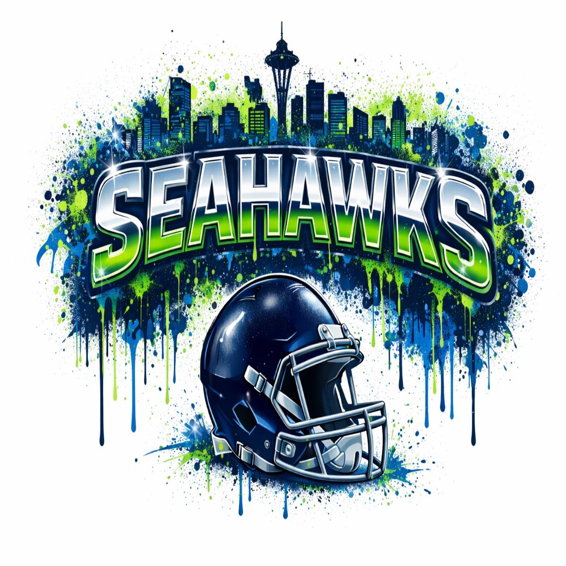 Seahawk Football Skyline Street Art PNG | Blue and Green, Game Day ...