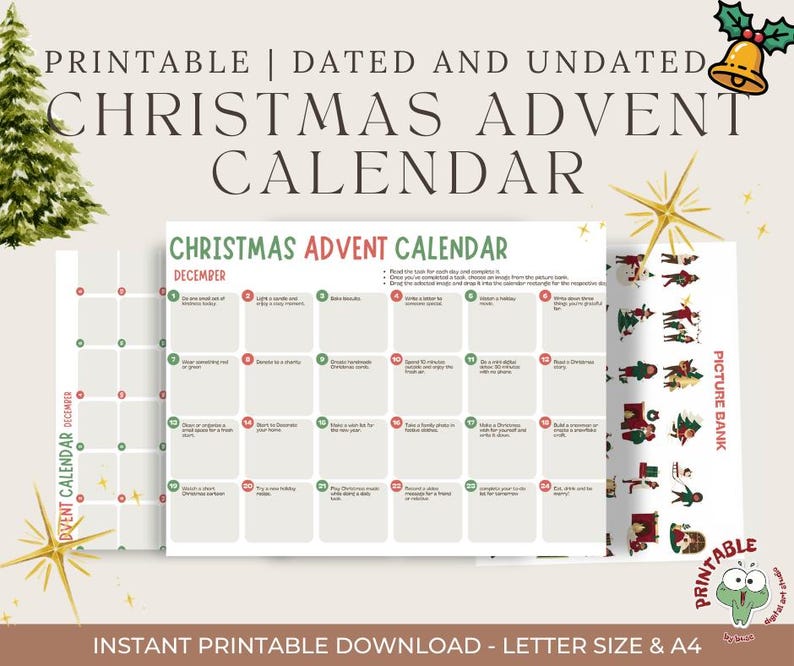 Printable Christmas Advent Calendar – 24 Days, Kindness Activities ...