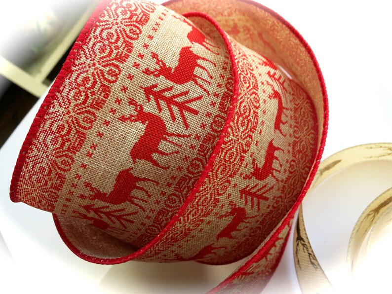 Red Deer Ribbon-1 Yd Wire Edge Wide Burlap Forest Deer - Etsy