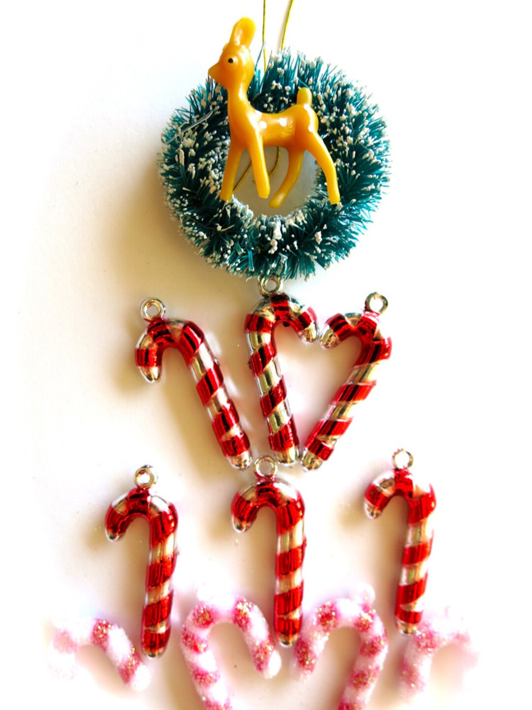 Retro Shiny Brite Mini Candy Canes-lot of 6, 12 Red & Silver Miniature ...
