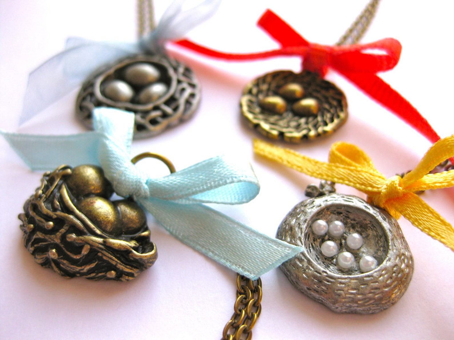 Sweet Bird's Nest Charm Necklace-choose Antique Gold or - Etsy