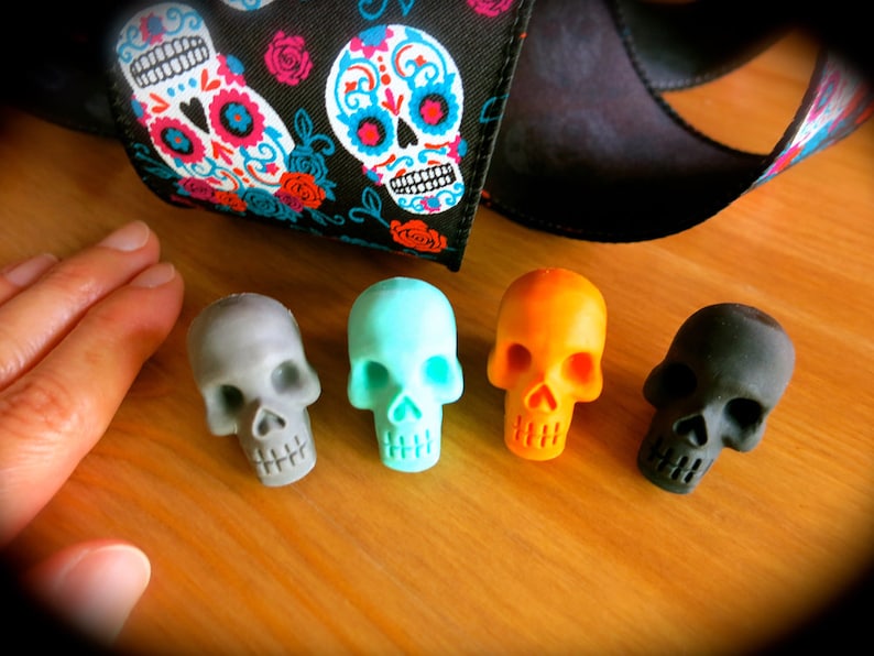 Mini Skulls-4 Colorful Skull Erasers-Valentine's | Etsy