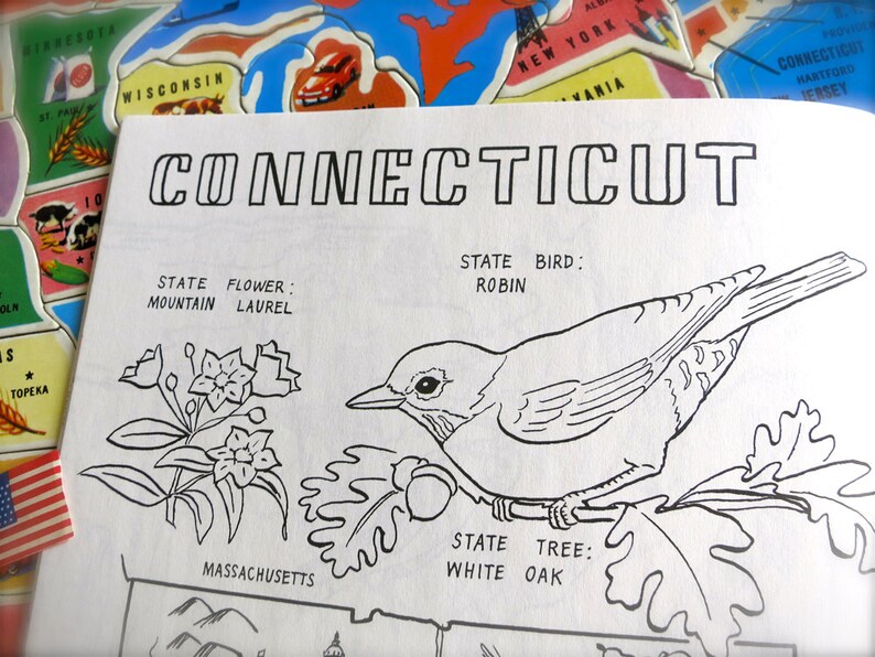Vintage Connecticut State Map-1980's Connecticut Coloring | Etsy