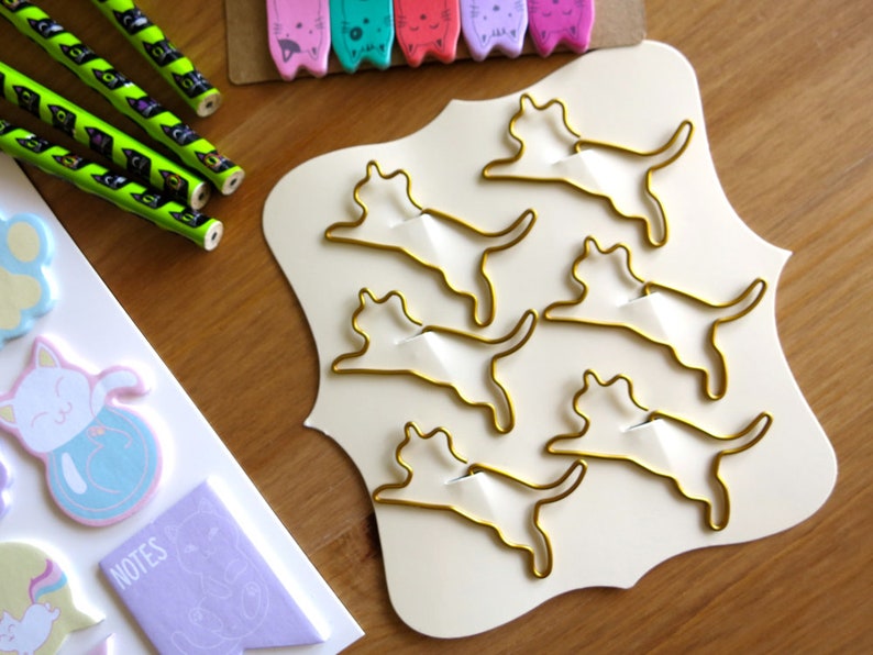Cat Paper Clips-6 Gold Cats Paper Clips-Kitty Paperclips-Kitty | Etsy