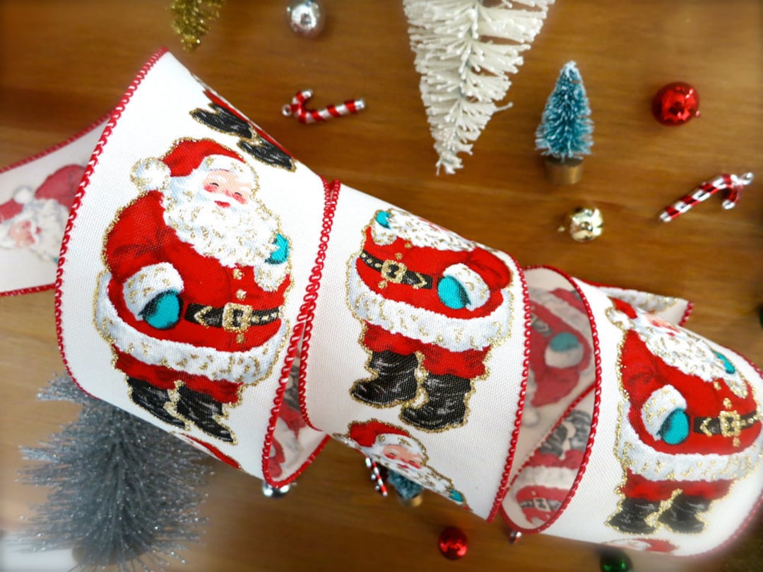 Santa Claus Ribbon: 2.5" Cream Holiday Trim With Sparkly Accents - 1 ...