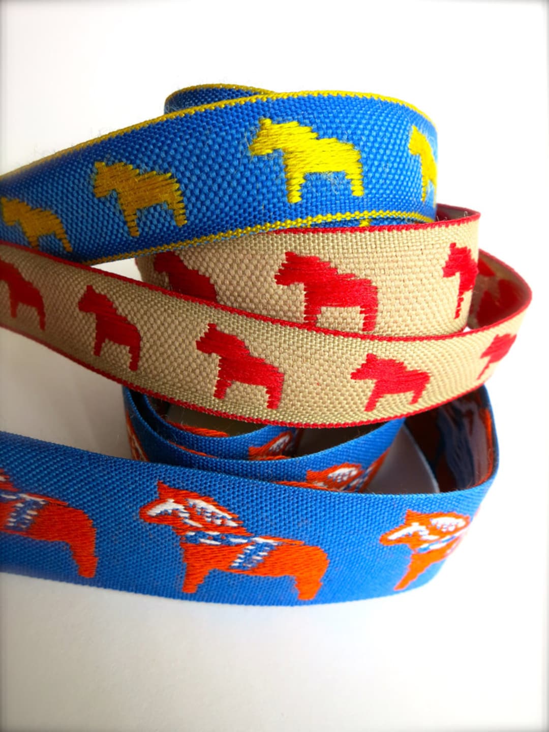 Swedish Dala Horse Woven Ribbon-red and Tan Dala Trim-swedish Ribbon ...